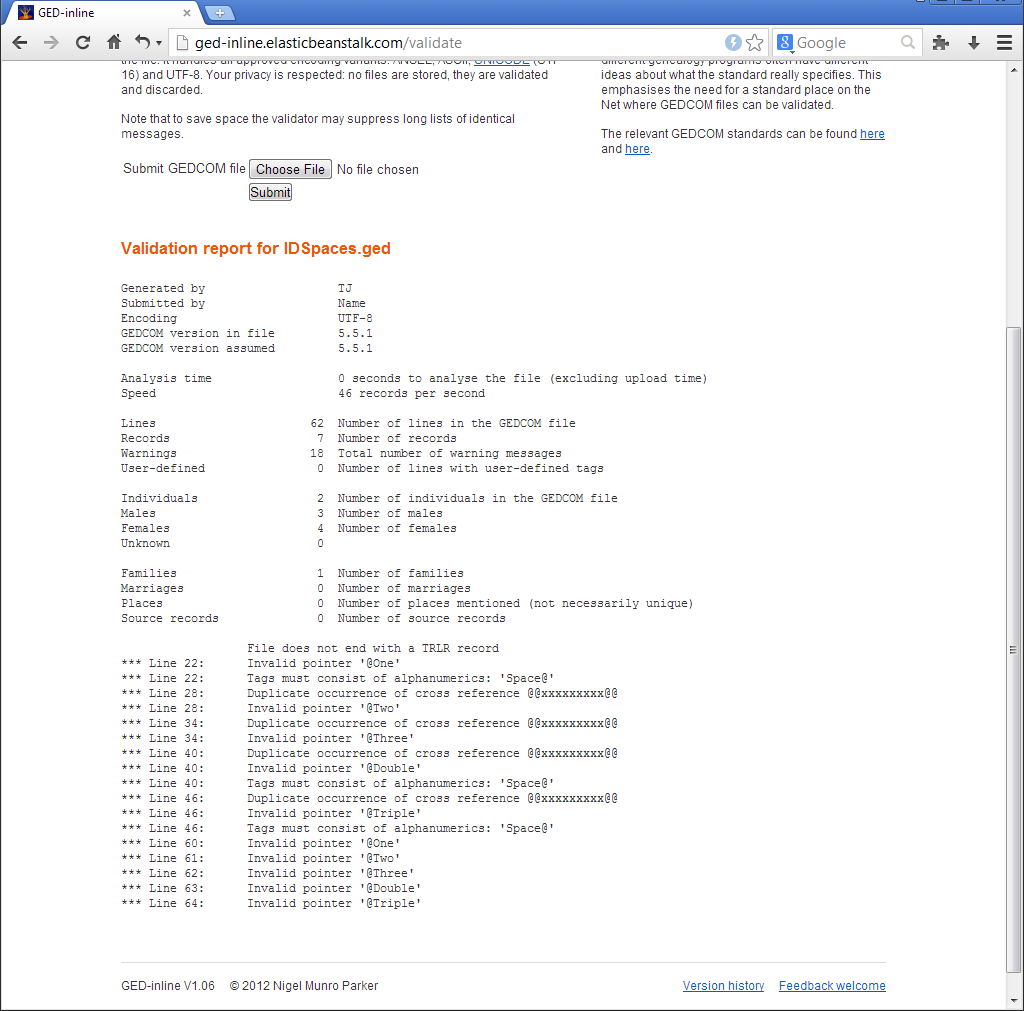 GEDCOM Validator Identifier Handling