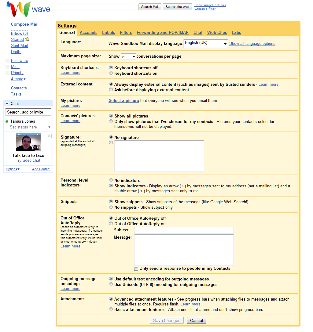 Google Wave settings